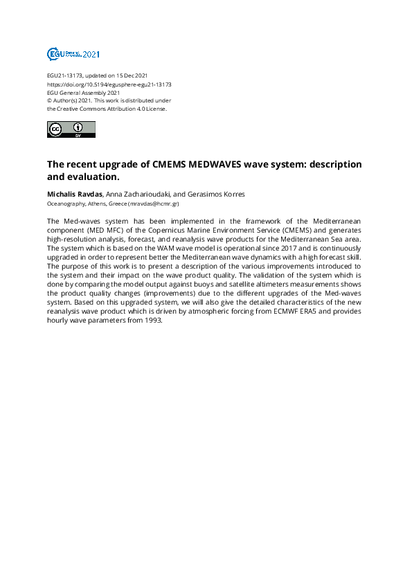 (PDF) The recent upgrade of CMEMS MEDWAVES wave system: description and ...