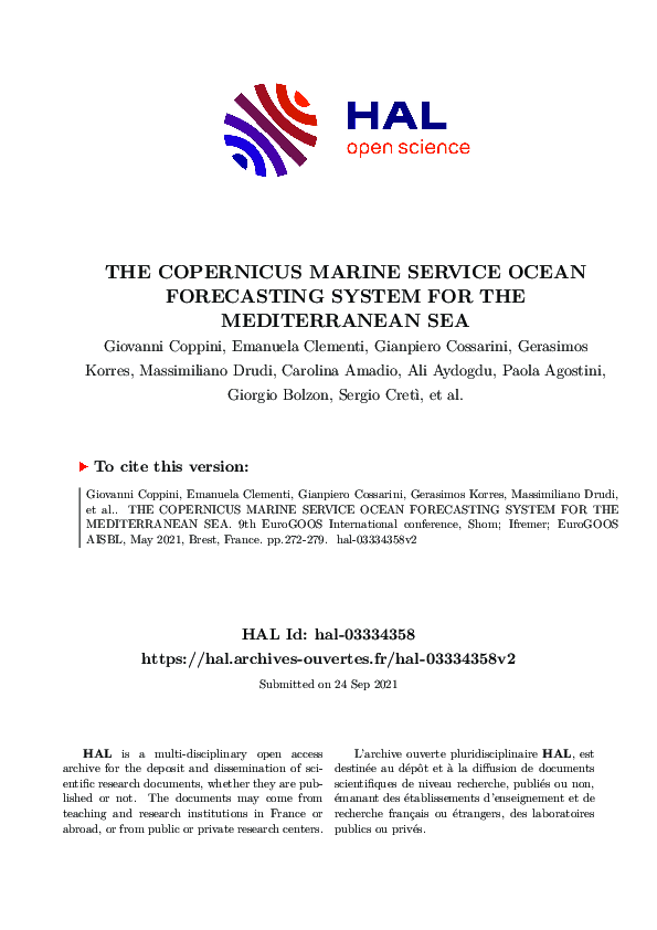 Pdf The Copernicus Marine Service Ocean Forecasting System For The Mediterranean Sea 2015
