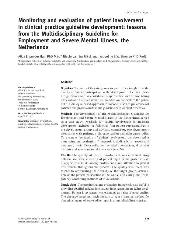 (PDF) Monitoring and evaluation of patient involvement in clinical ...
