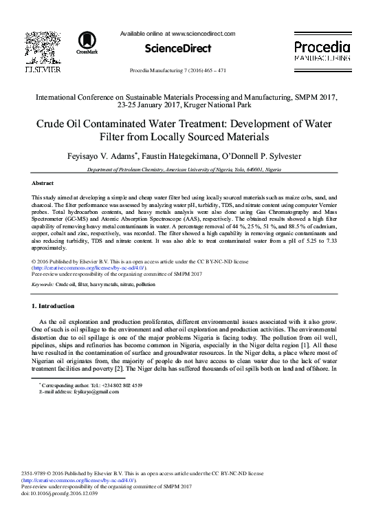 (PDF) Crude Oil Contaminated Water Treatment: Development of Water ...