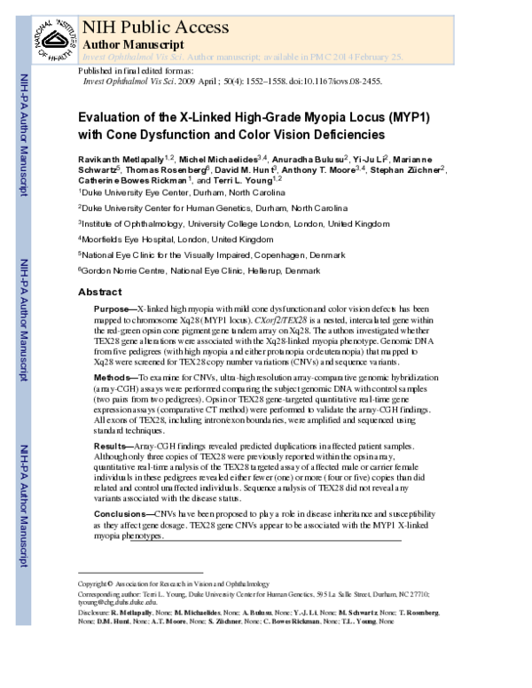(PDF) Evaluation of the X-Linked High-Grade Myopia Locus (MYP1) with ...