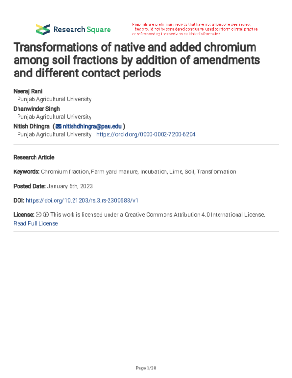(PDF) Transformations of native and added chromium among soil fractions ...