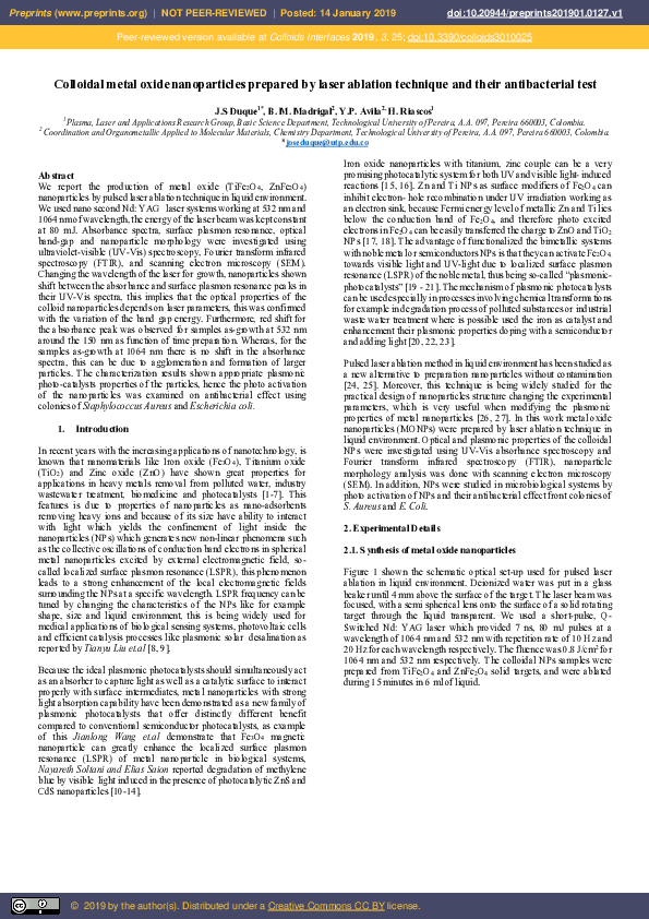 (PDF) Colloidal Metal Oxide Nanoparticles Prepared by Laser Ablation ...