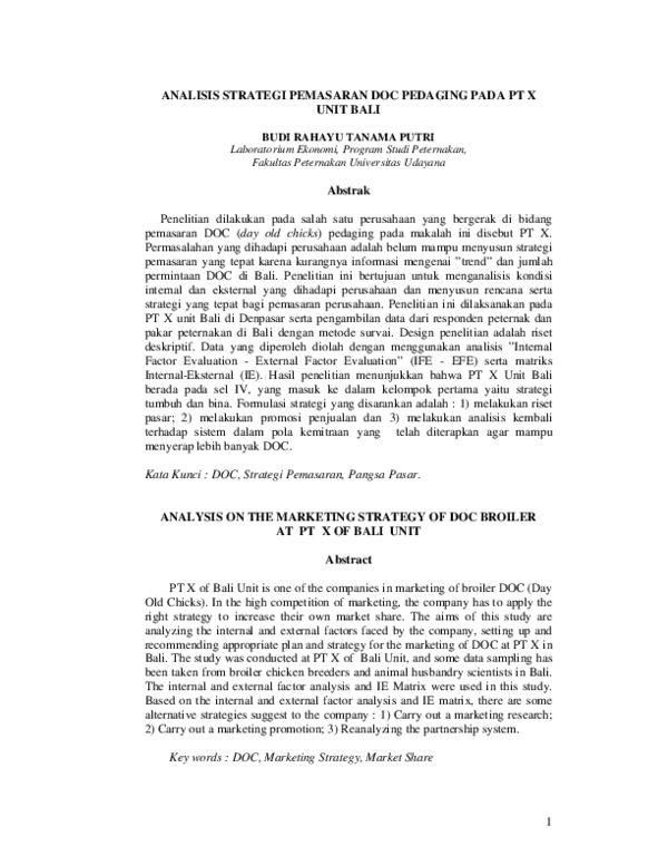 (PDF) Analisis Strategi Pemasaran Doc Pedaging Pada PT X Unit Bali