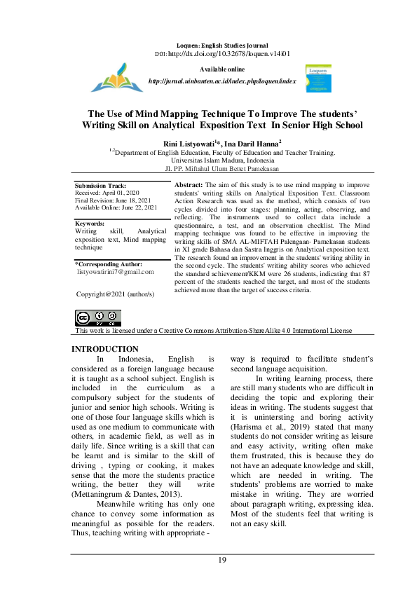 (PDF) The Use of Mind Mapping Technique to Improve The students’ Writing Skill on Analytical ...