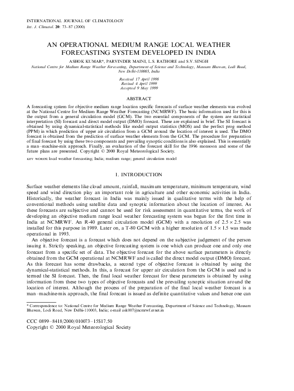 (PDF) An operational medium range local weather forecasting system ...