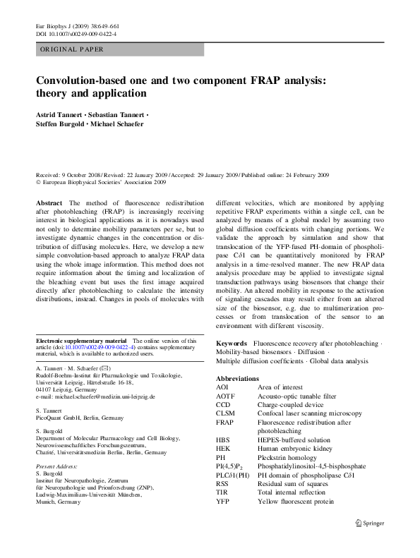 (PDF) Convolution-based one and two component FRAP analysis: theory and application