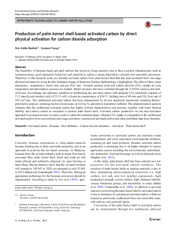 (PDF) Production of palm kernel shell-based activated carbon by direct physical activation for ...