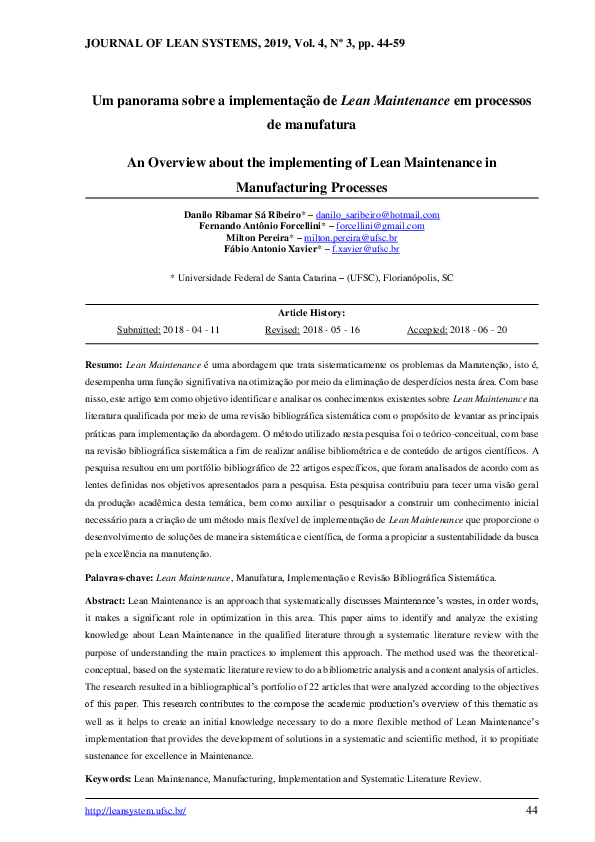 (PDF) An Overview about the implementing of Lean Maintenance in ...