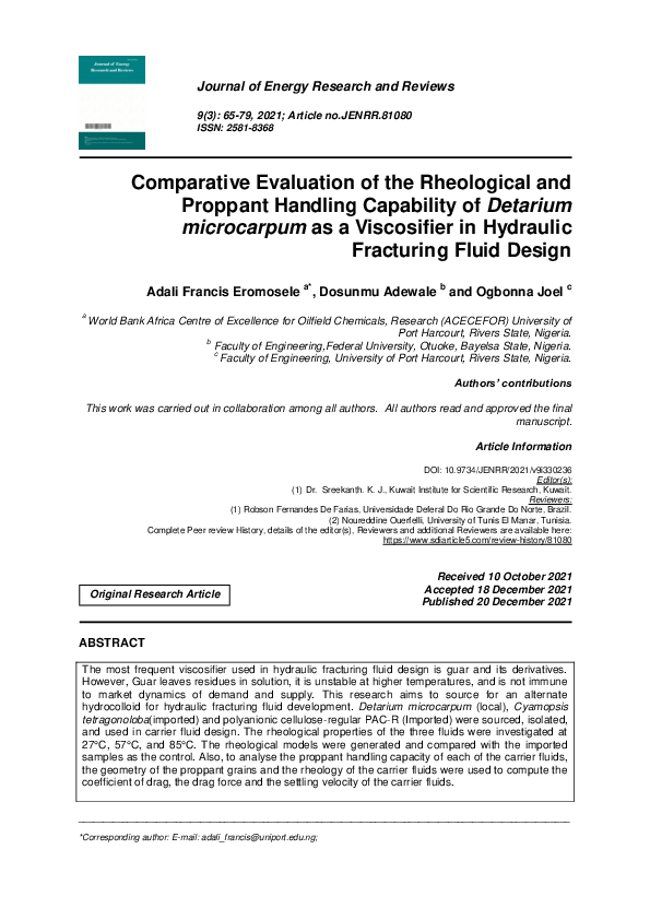 (PDF) Comparative Evaluation of the Rheological and Proppant Handling ...