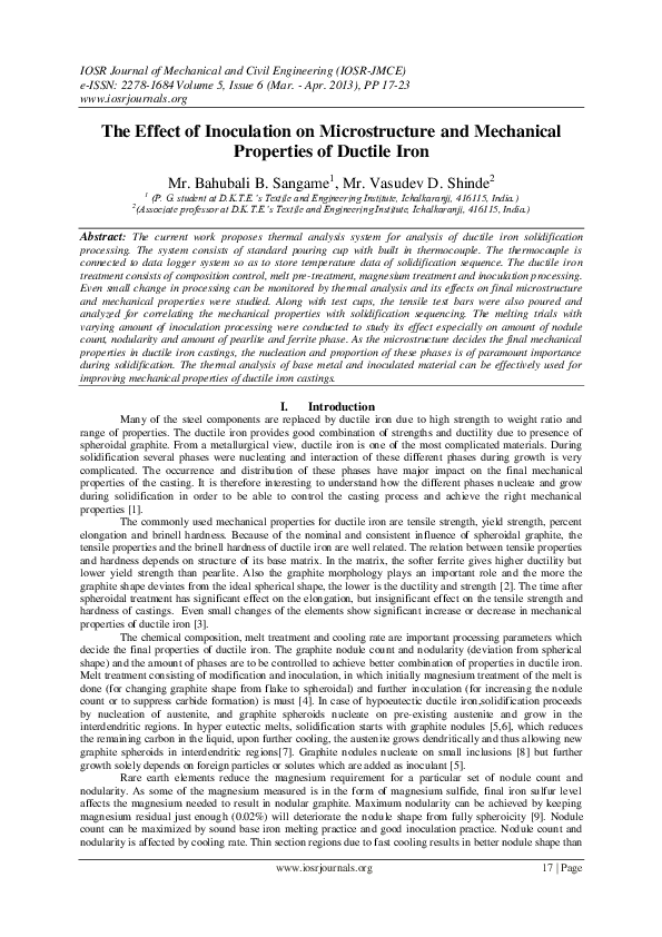 (PDF) The Effect of Inoculation on Microstructure and Mechanical Properties of Ductile Iron