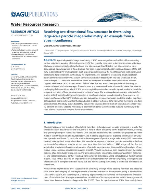 Pdf Resolving Two‐dimensional Flow Structure In Rivers Using Large‐scale Particle Image