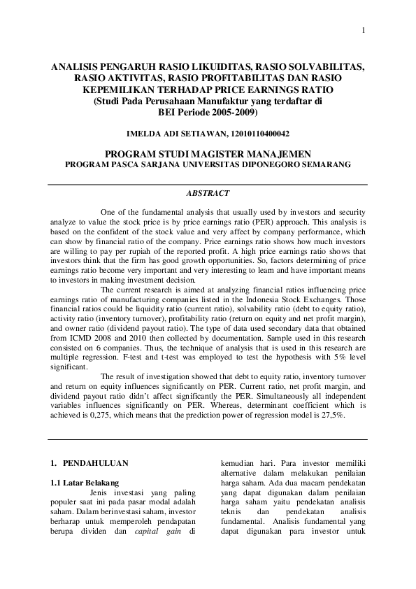 (PDF) ANALISIS PENGARUH RASIO LIKUIDITAS, RASIO SOLVABILITAS, RASIO ...