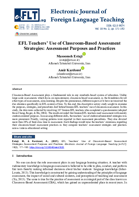 (PDF) EFL Teachers’ Use of Classroom-Based Assessment Strategies ...