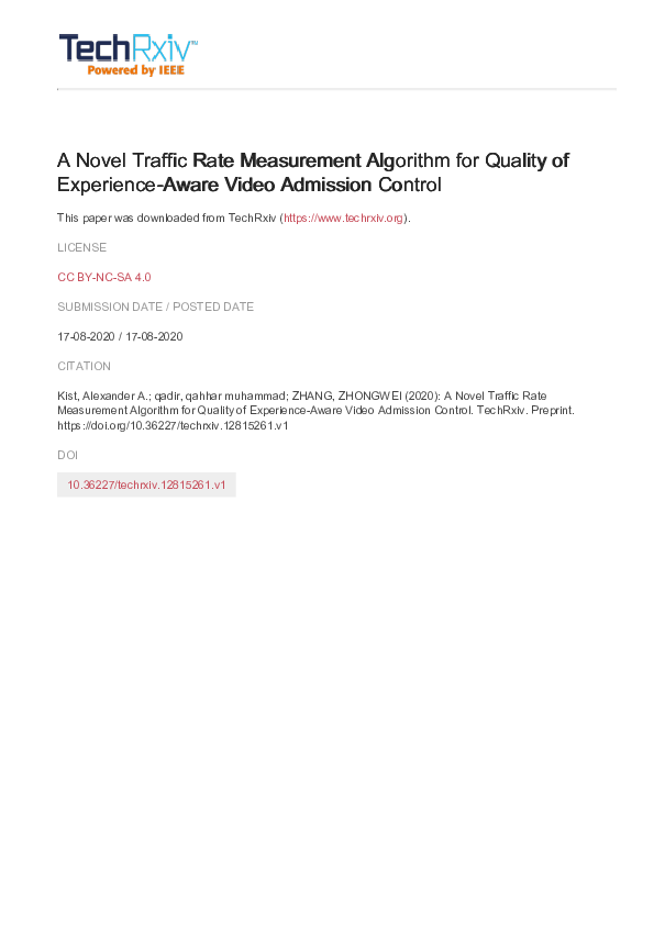 (PDF) A Novel Traffic Rate Measurement Algorithm for Quality of ...