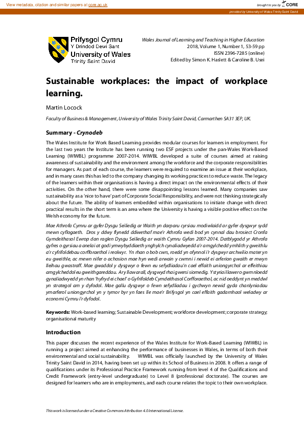 (PDF) Sustainable workplaces: the impact of workplace learning