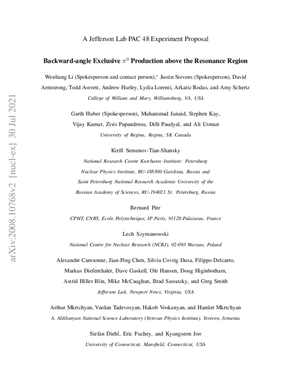 (PDF) Backward-angle Exclusive pi0 Production above the Resonance Region