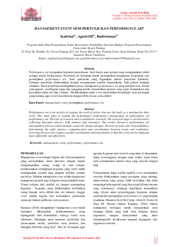 (PDF) Management Event Seni Pertunjukan Performance Art