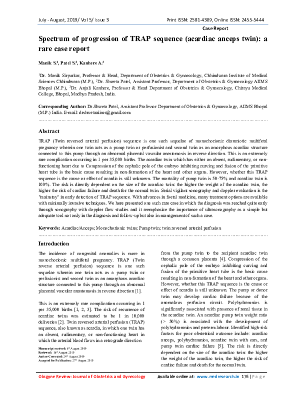 (PDF) Spectrum of progression of TRAP sequence (acardiac anceps twin ...