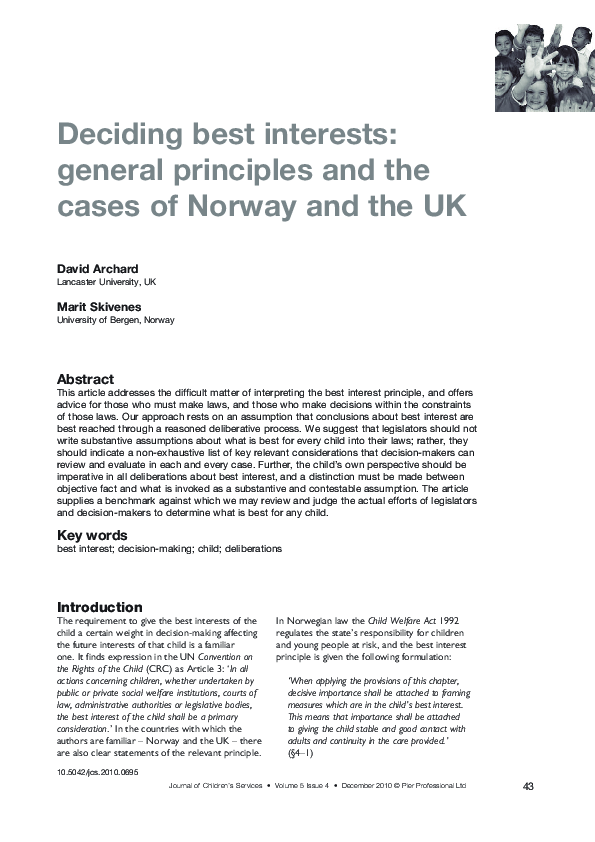 (PDF) Deciding best interests: general principles and the cases of ...