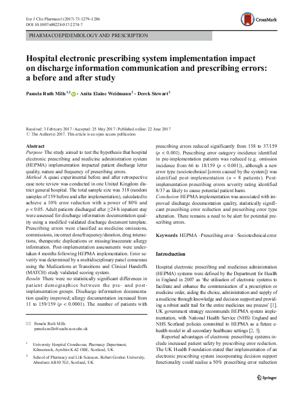 (PDF) Hospital electronic prescribing system implementation impact on ...