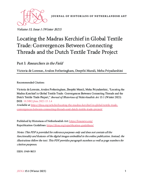 (PDF) Locating the Madras Kerchief in Global Textile Trade: Convergences Between Connecting ...