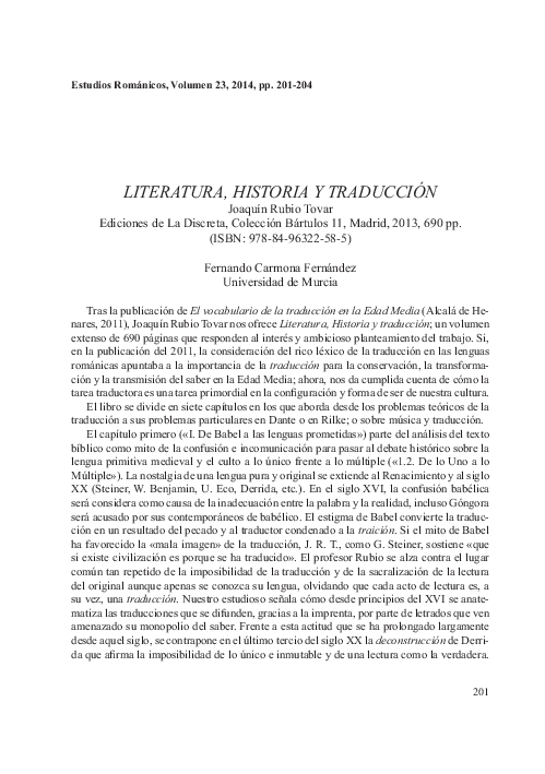 (PDF) Literatura, Historia y Traducción