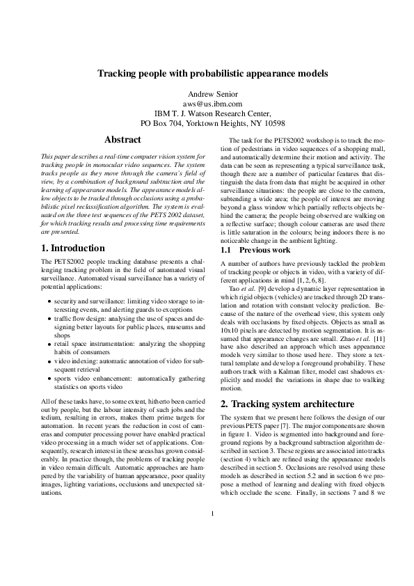 (PDF) Tracking people with probabilistic appearance models