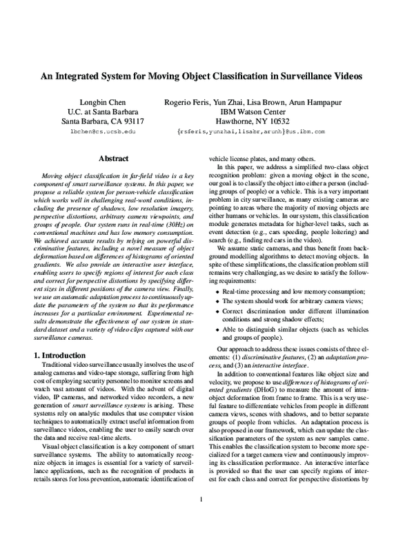 Pdf An Integrated System For Moving Object Classification In Surveillance Videos
