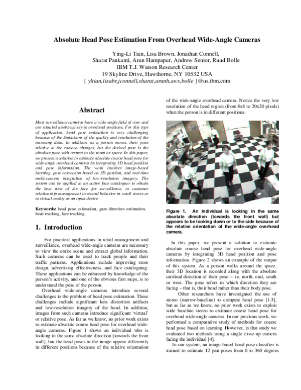 (PDF) Absolute head pose estimation from overhead wide-angle cameras