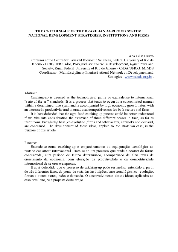 (PDF) The CATCHING-UP OF THE BRAZILIAN AGRIFOOD SYSTEM: NATIONAL ...