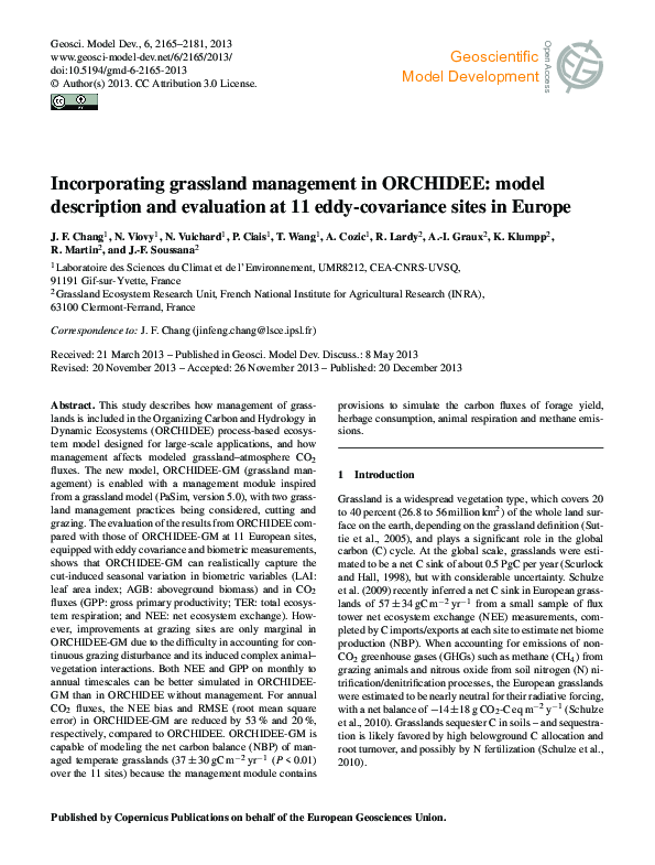 (PDF) Incorporating grassland management in ORCHIDEE: model description ...