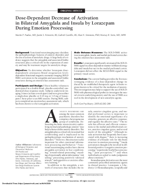 (PDF) Dose-Dependent Decrease of Activation in Bilateral Amygdala and ...