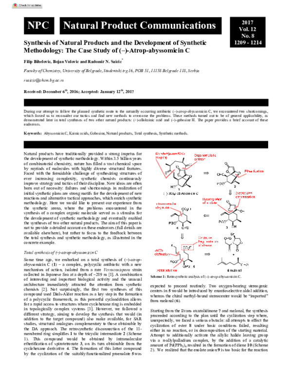 (PDF) Synthesis of Natural Products and the Development of Synthetic ...