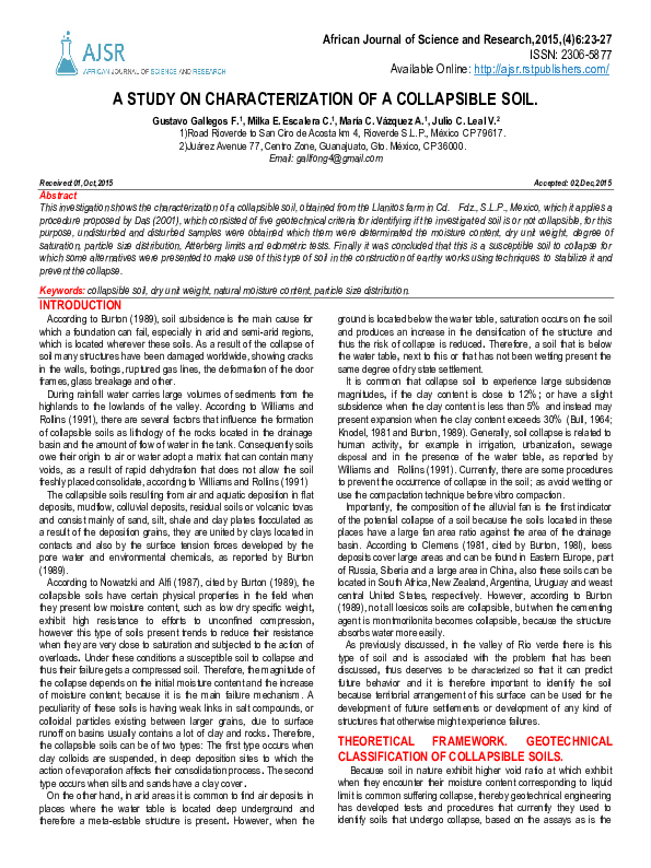 (PDF) A Study on Characterization of a Collapsible Soil