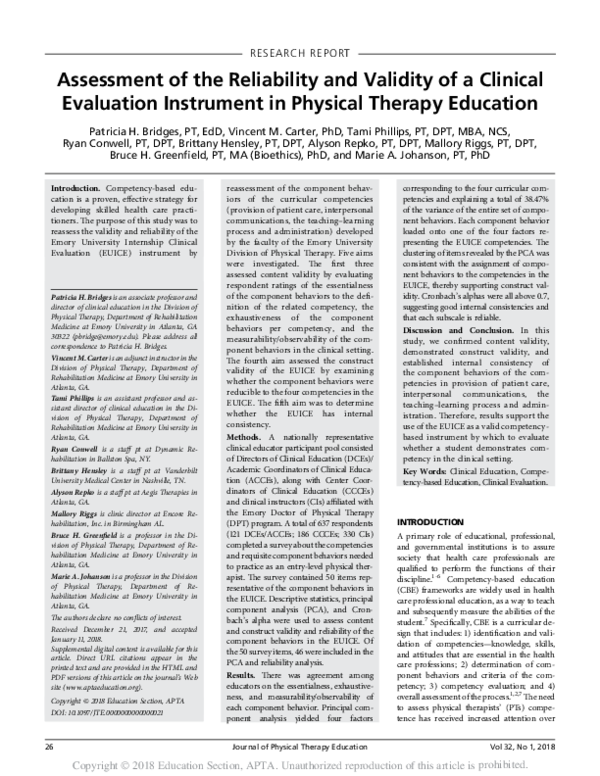 (PDF) Assessment of the Reliability and Validity of a Clinical Evaluation Instrument in Physical ...