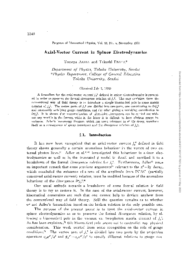 (PDF) Axial-Vector Current in Spinor Electrodynamics