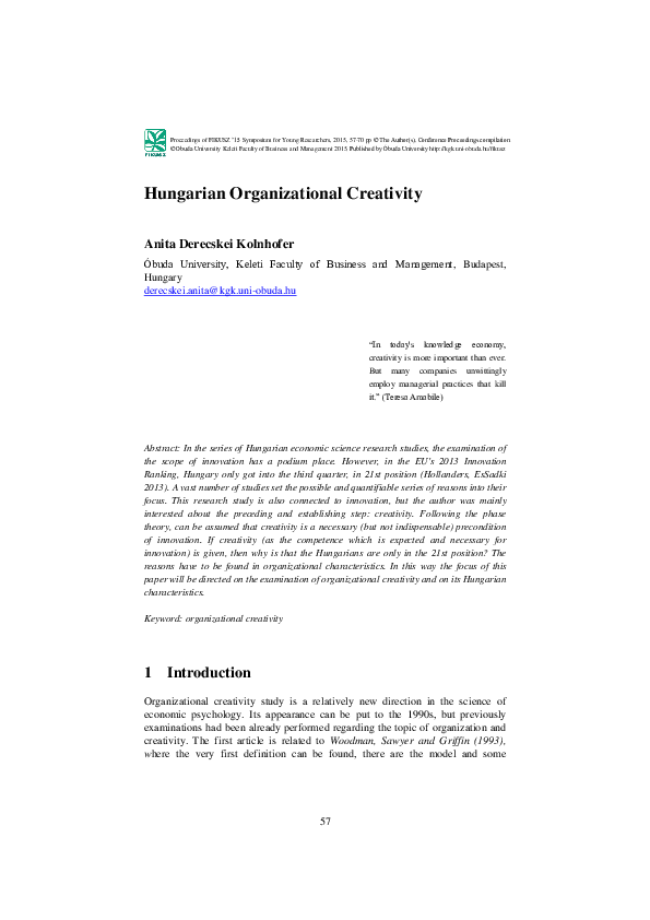 (PDF) Hungarian Organizational Creativity