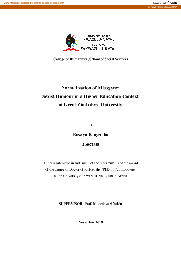(PDF) Normalization of misogyny: sexist humour in a higher education ...