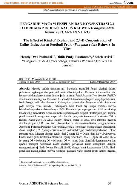 (PDF) Pengaruh Macam Eksplan dan Konsentrasi 2,4 D terhadap Induksi ...