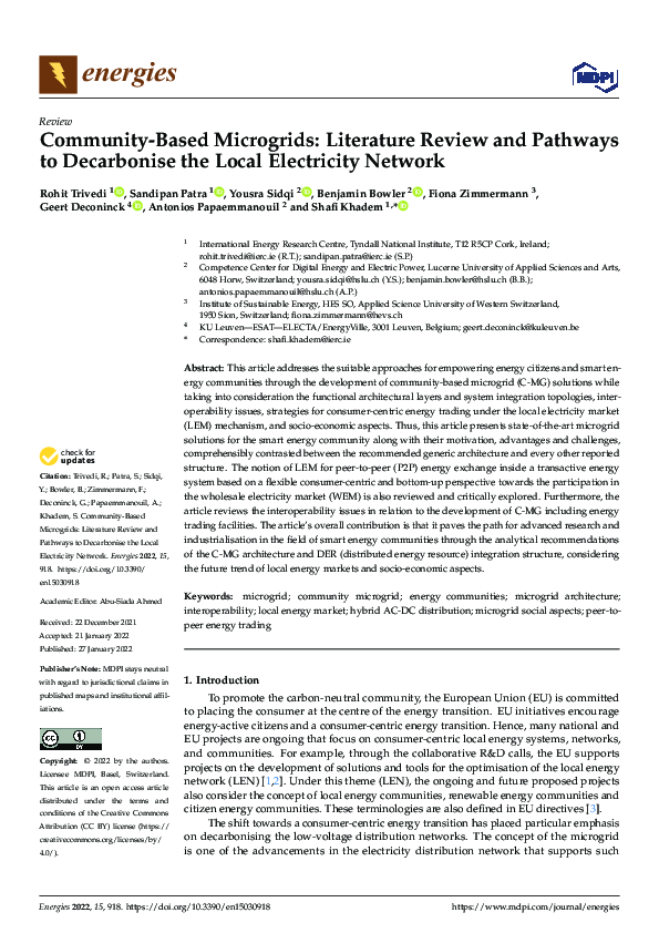 (PDF) Community-Based Microgrids: Literature Review and Pathways to Decarbonise the Local ...