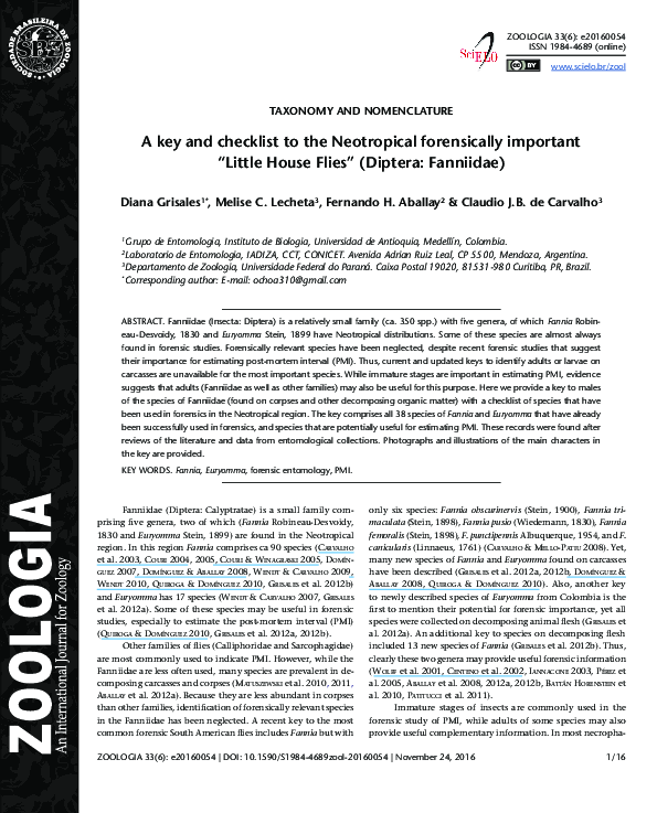 (PDF) A key and checklist to the Neotropical forensically important ...