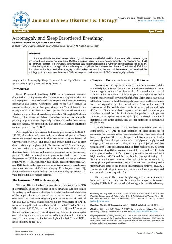 (PDF) Acromegaly and Sleep Disordered Breathing