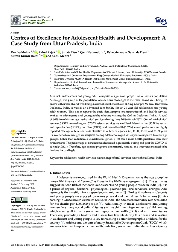 (PDF) Centres of Excellence for Adolescent Health and Development: A ...