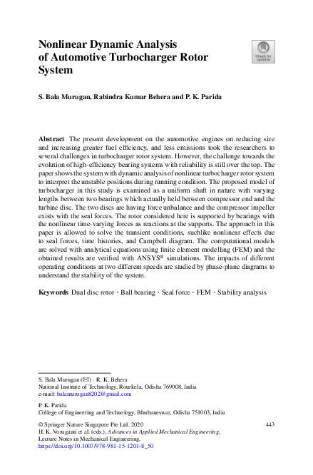 (PDF) Nonlinear Dynamic Analysis of Automotive Turbocharger Rotor System