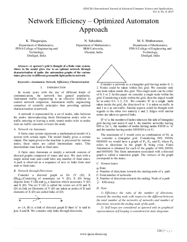 (PDF) Network Efficiency – Optimized Automaton Approach