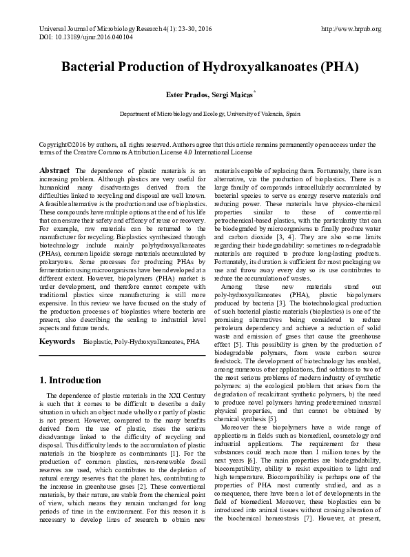 (PDF) Bacterial Production of Hydroxyalkanoates (PHA)