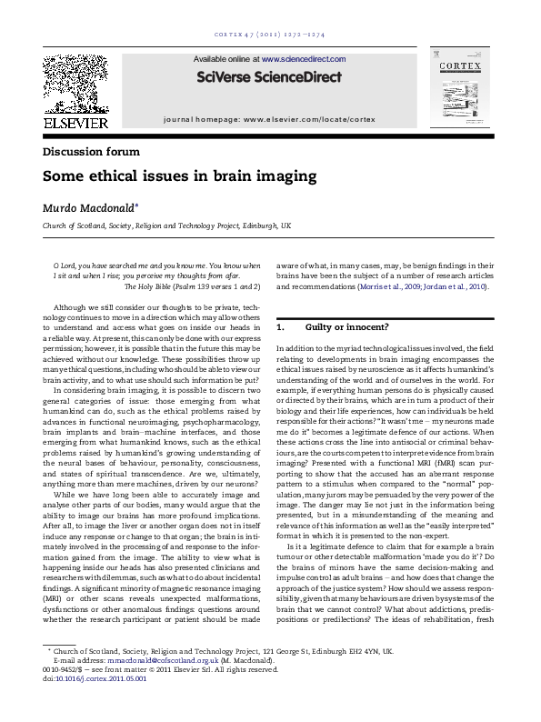 (PDF) Some ethical issues in brain imaging