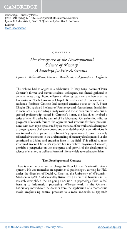 (PDF) The Development of Children's Memory