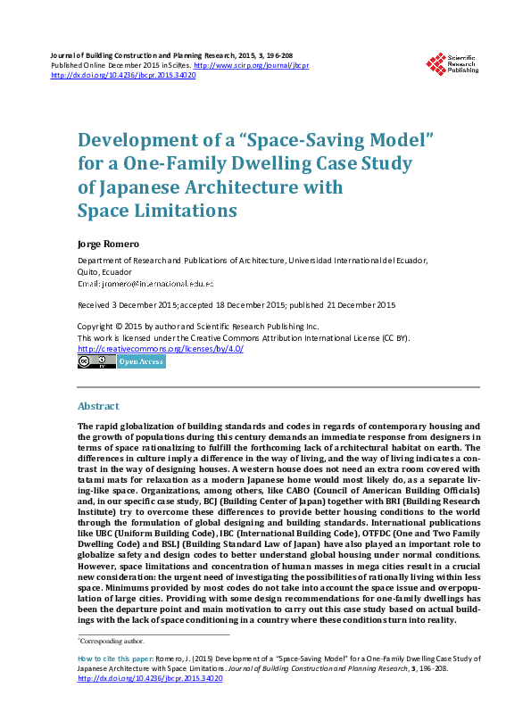 (PDF) Development of a "Space-Saving Model" for a One-Family Dwelling ...
